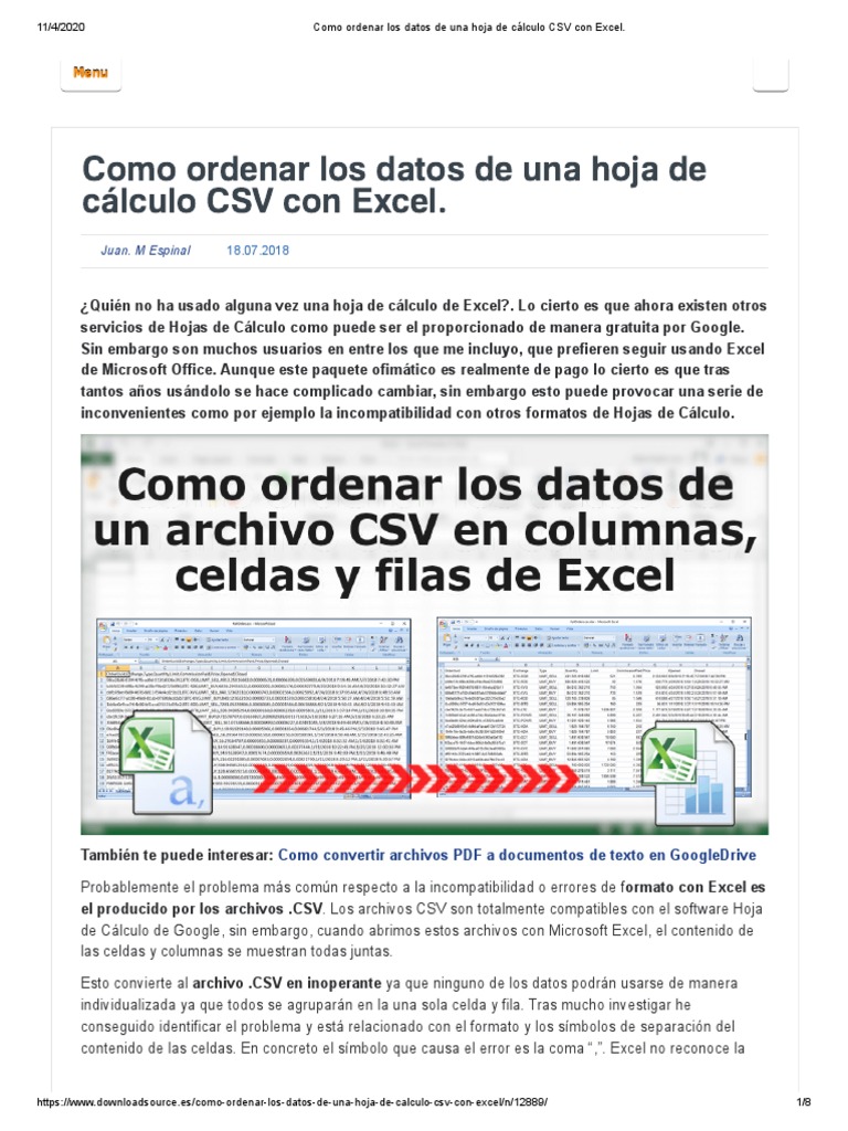 Como ordenar los datos de una hoja de cálculo CSV con Excel | PDF | Microsoft Excel | Ventana ...