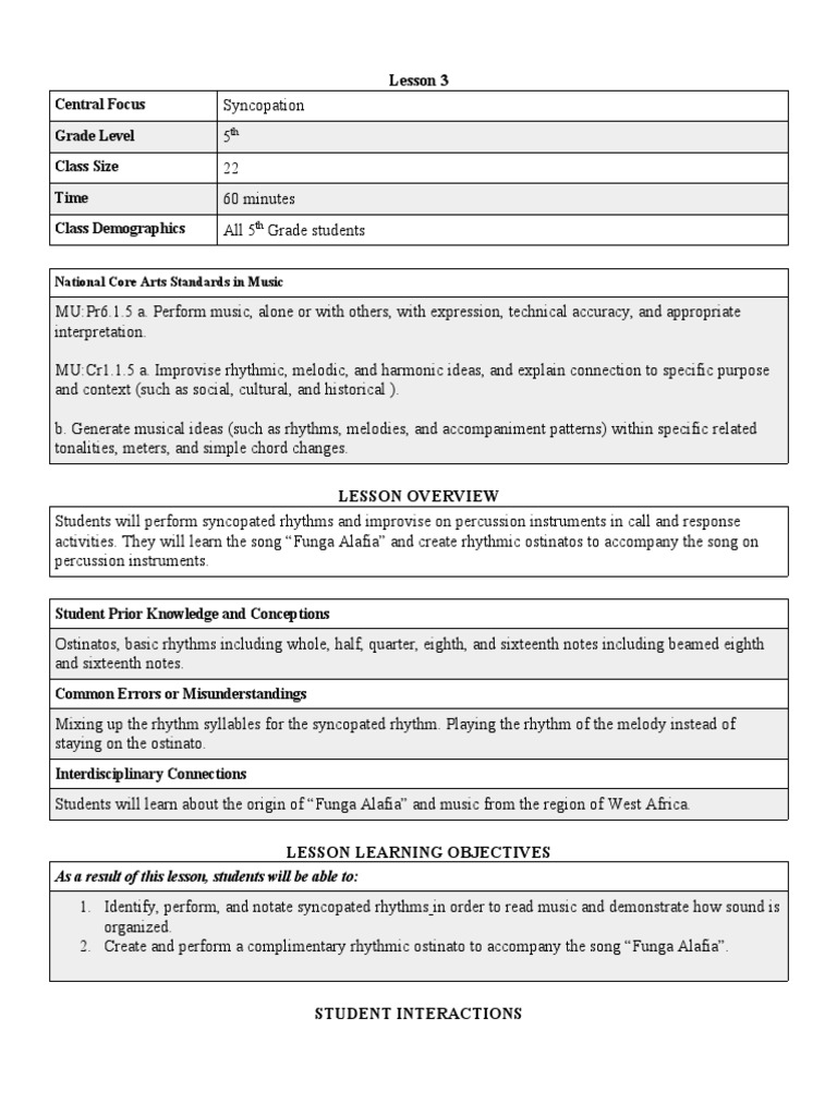 Edtpa Lesson 3 | PDF | Rhythm | Cognition