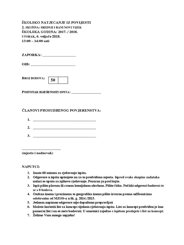 Skupina Srednji I Rani Novi Vijek | PDF