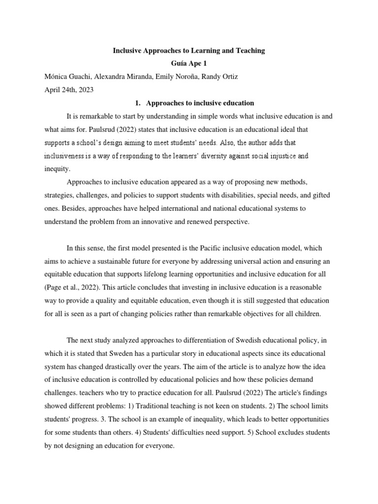 Inclusive Education Approaches Explained | PDF