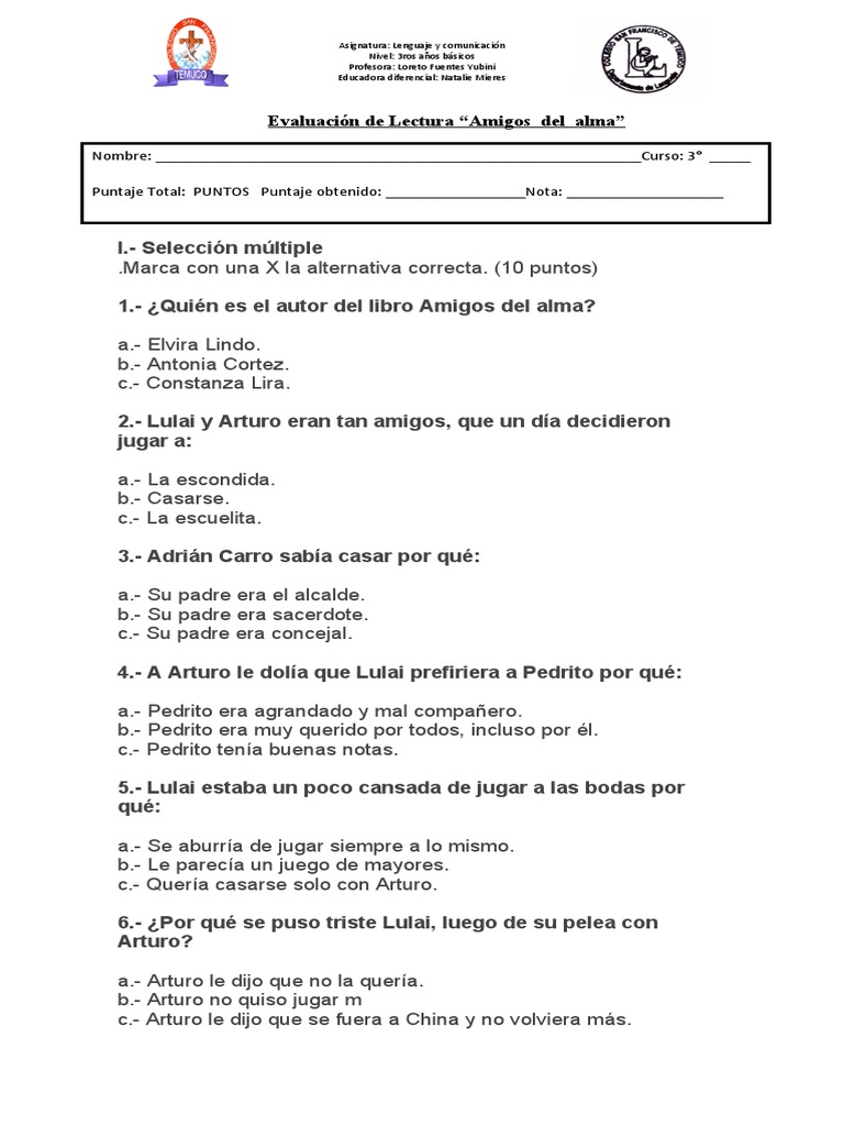 Prueba de Lectura: Amigos del Alma | PDF