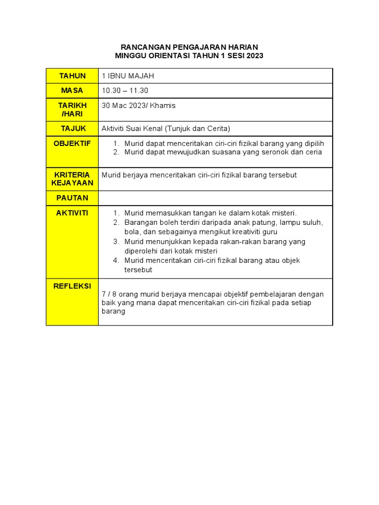 RPH Transisi 1 29.3.2023 | PDF