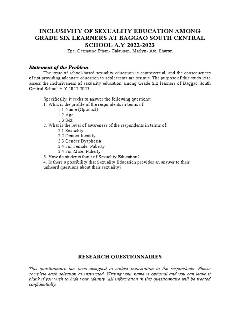 Inclusivity Of Sexuality Education At Bscs 1 Pdf Human Sexuality
