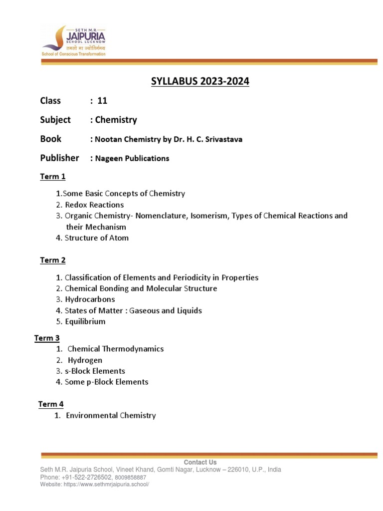 Chemistry Class 11 2023 24 | PDF