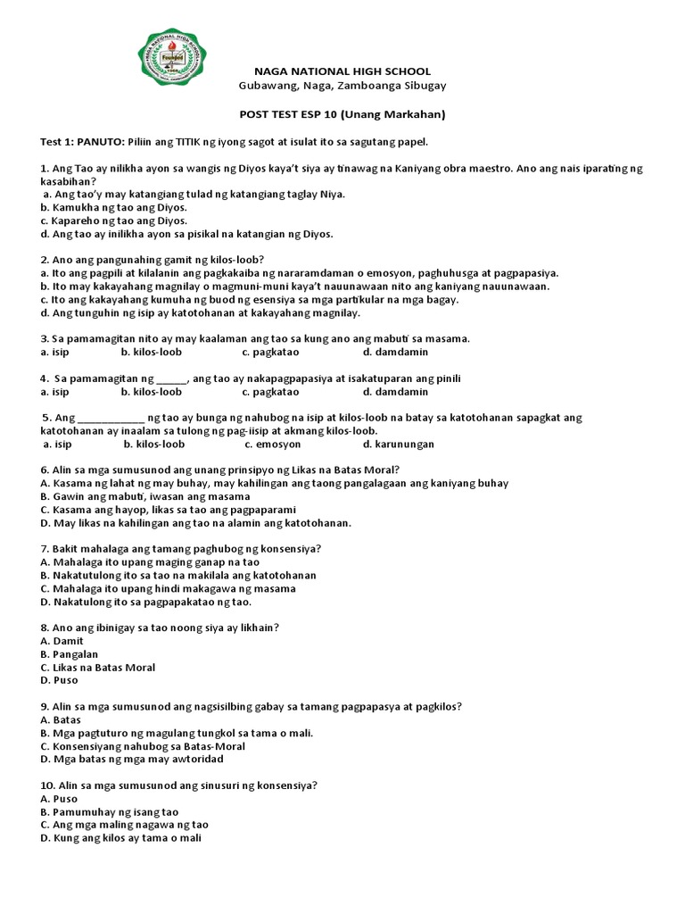 Pre-Post Test | PDF Pre-Post Test | PDF