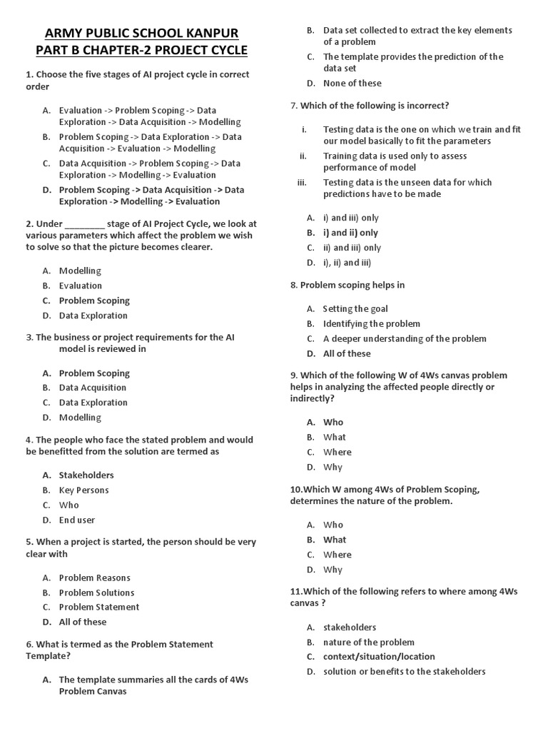 Army Public School Kanpur Part B Chapter-2 Project Cycle | PDF | Artificial Neural Network ...