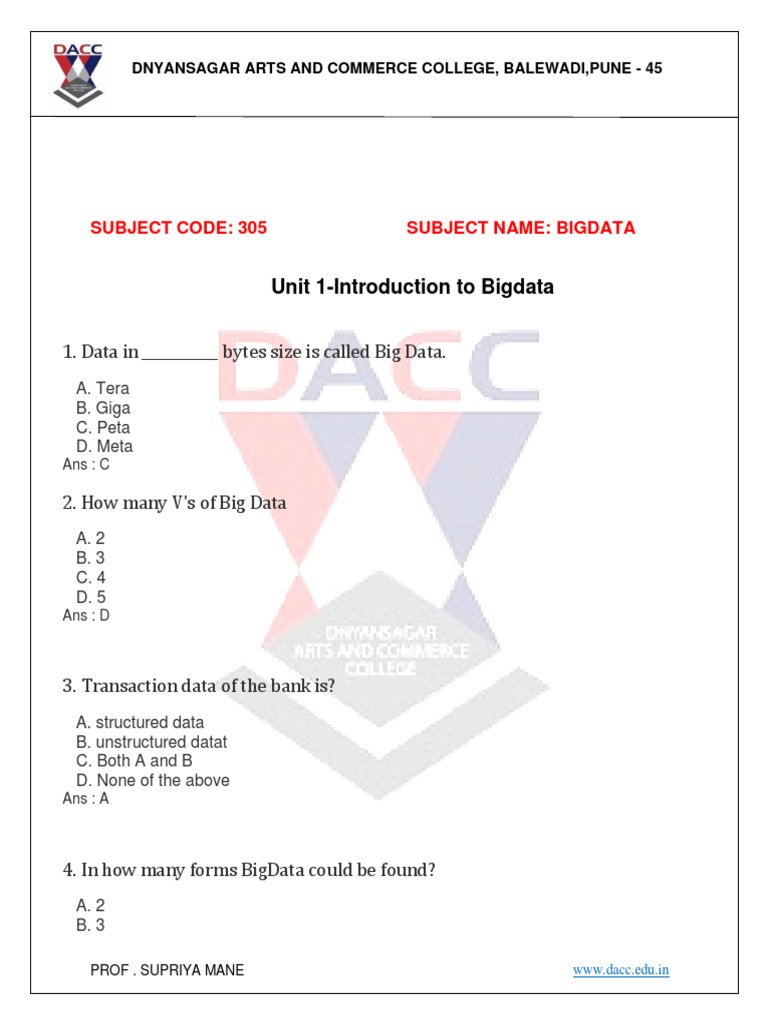 Sybca Bigdata MCQ | PDF | Machine Learning | Big Data