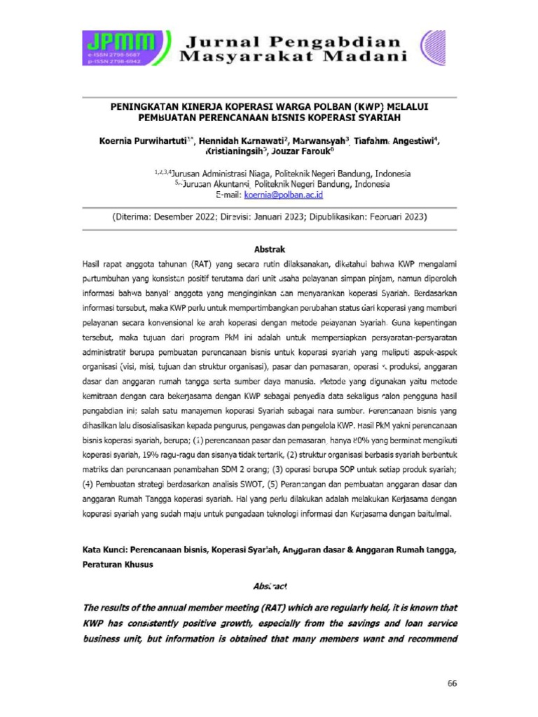 Peningkatan Kinerja Koperasi Warga Polban (KWP) Melalui Pembuatan ...