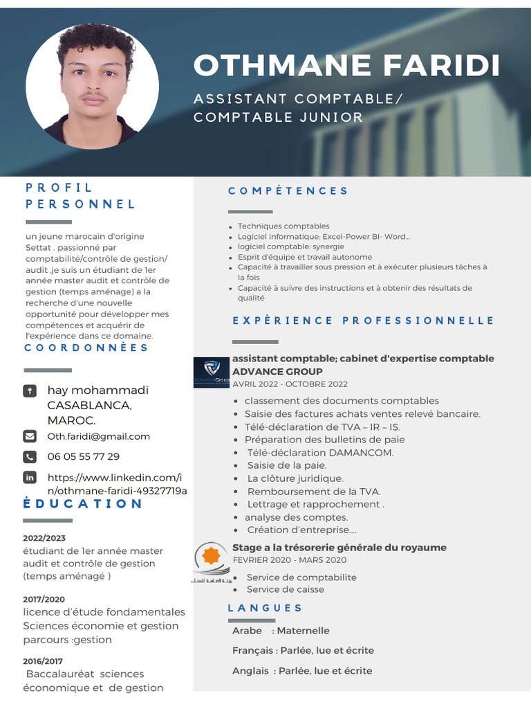 Othmane Faridi: Assistant Comptable/ Comptable Junior | PDF