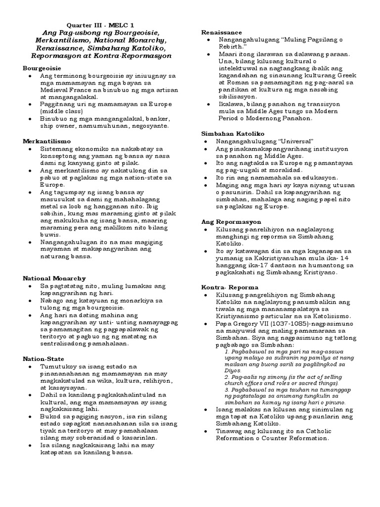 q3 Reviewer MELC 1 6 | PDF