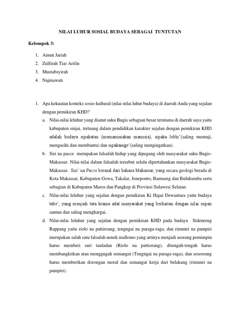 Nilai Luhur Sosial Budaya Sebagai Tuntutan | PDF Nilai Luhur Sosial Budaya Sebagai Tuntutan | PDF