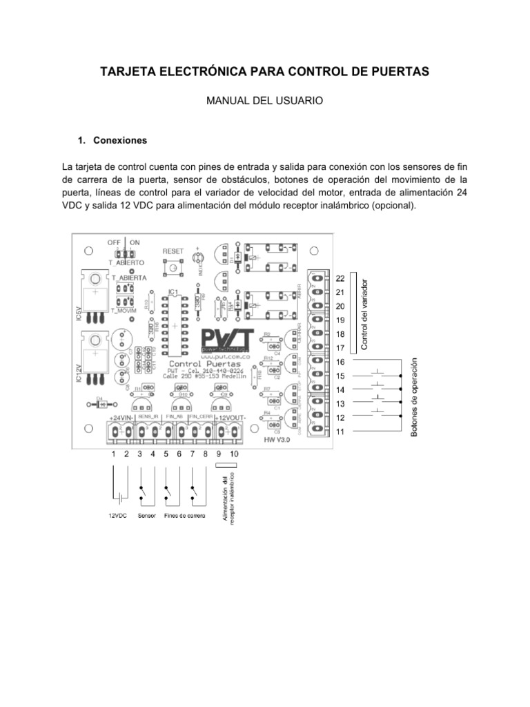 Manual Tarjeta Electrónica Control de Puertas Electromecánicas | PDF ...