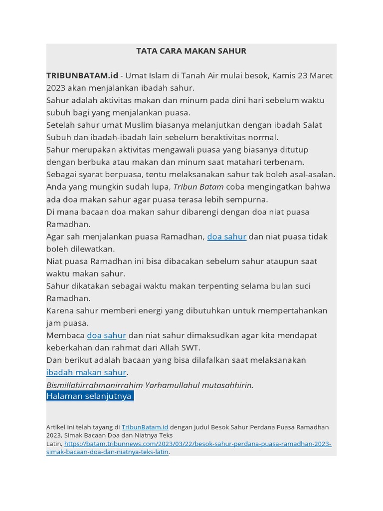 Tata Cara Makan Sahur | PDF