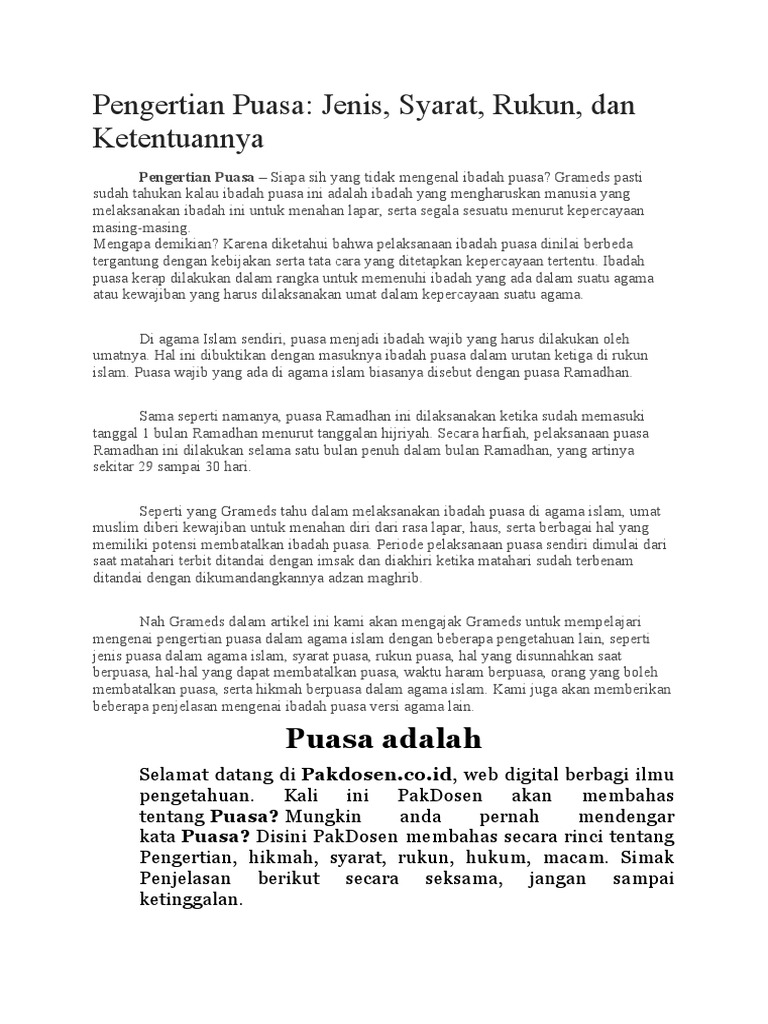 Pengertian dan Jenis Puasa dalam Islam | PDF