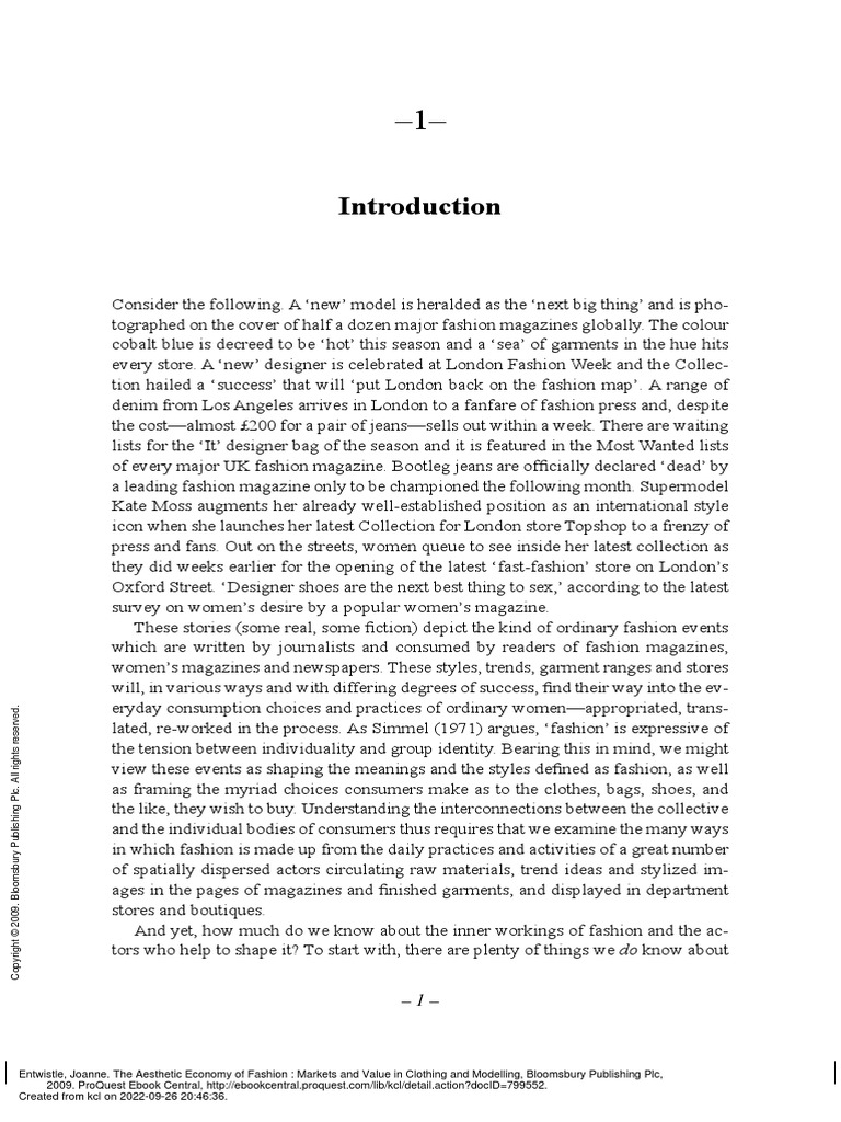 The Aesthetic Economy of Fashion Markets and Value... - (1 Introduction ...