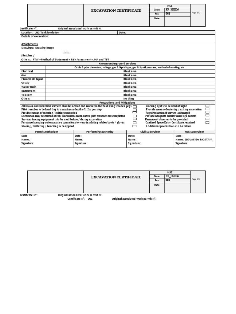 Excavation Certificate | PDF