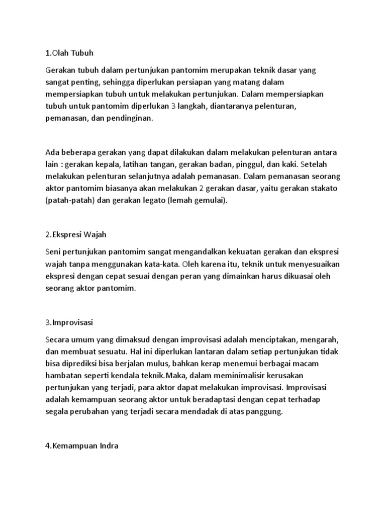 Teknik Dasar Gerakan Pantonim Pada Umumnya Merupakan Gerakan Keseharian ...