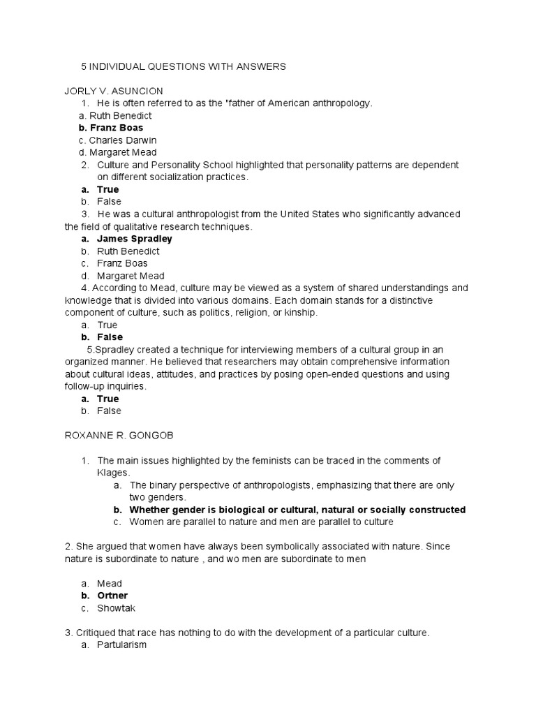 5 Individual Questions With Answers | Download Free PDF | Anthropology ...