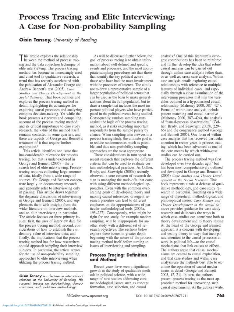 Process Tracing and Elite Interviewing A Case For Non Probability ...