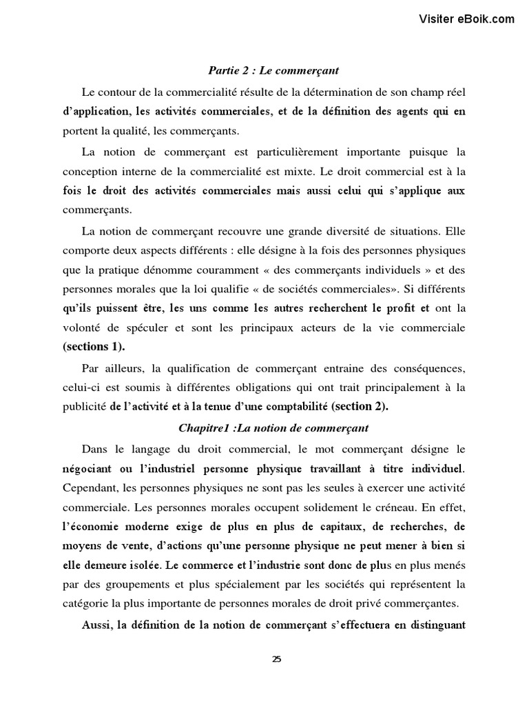 Chapitre 1 La Notion de Commercant | PDF