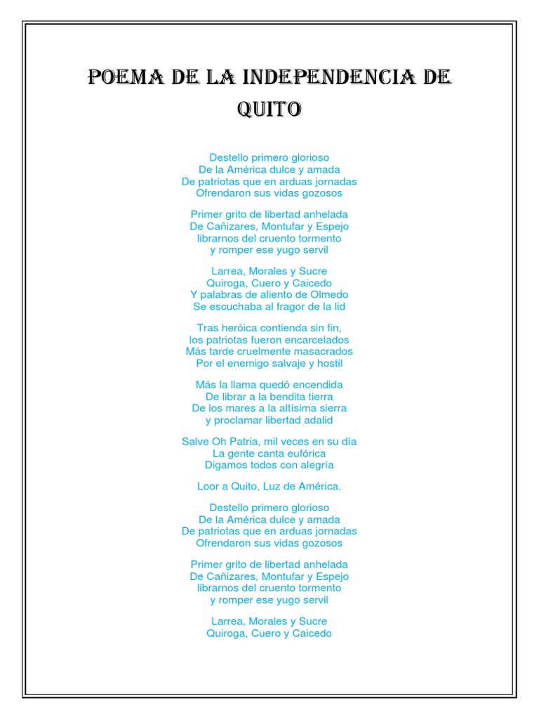 Poema a Quito: Primer Grito de Libertad | PDF