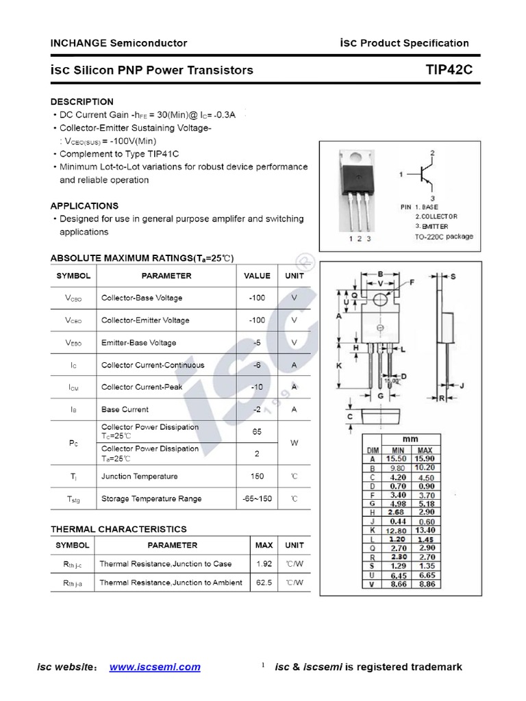 TIP42C-220 PDF, TIP42C-220 Description, TIP42C-220 Datasheet | PDF