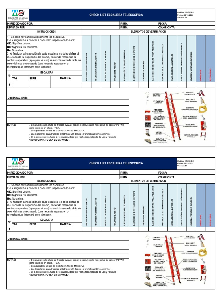 HSE-F-041 - Check List Escalera Telescópica M & D | PDF | Escalera ...