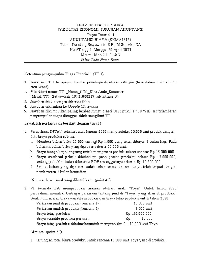 Soal TT 1 - EKSI4309 - 30 April 2023 | PDF