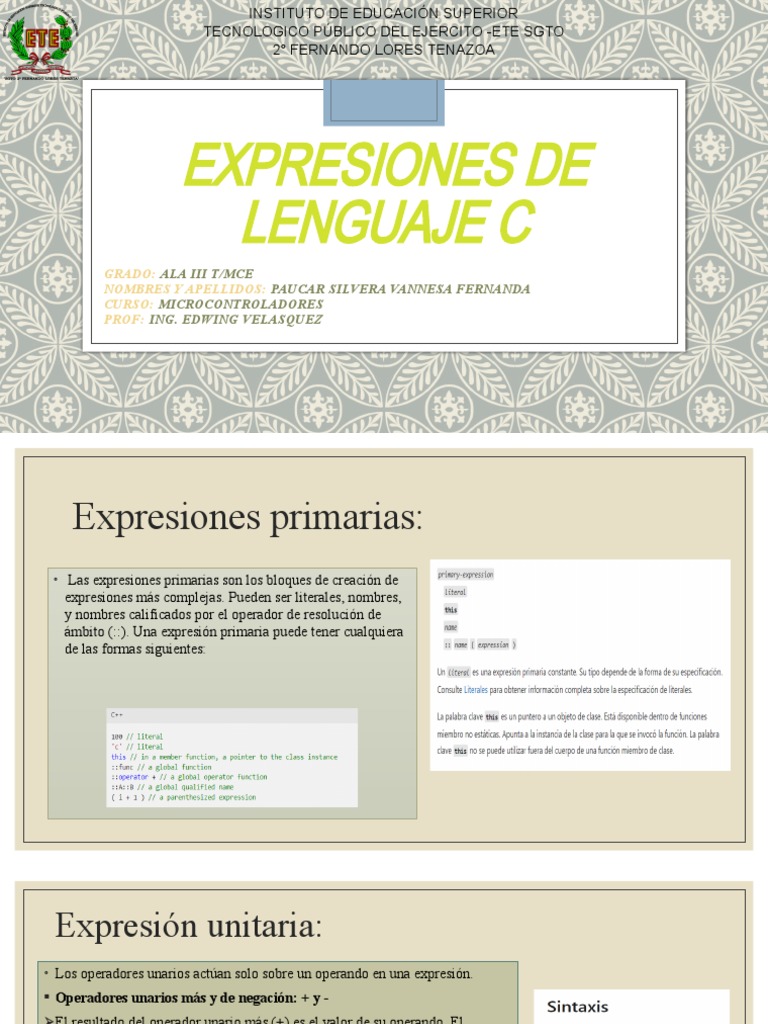 Expresiones de Lenguaje C | PDF | Compilador | Ingeniería Informática