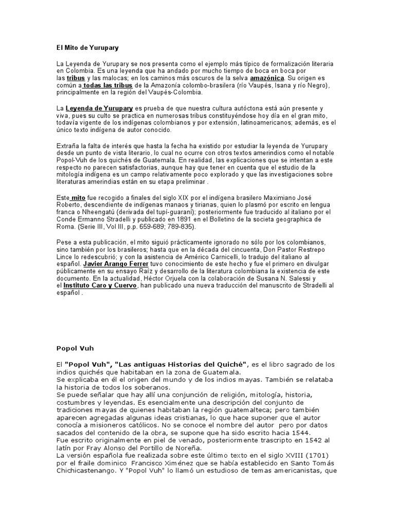 Leyenda de Yurupary en Colombia | PDF