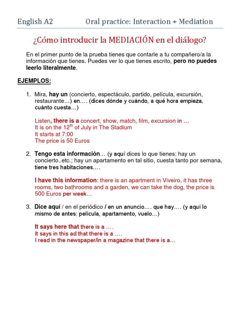 Ejercicios de Mediación en Inglés A2 | PDF