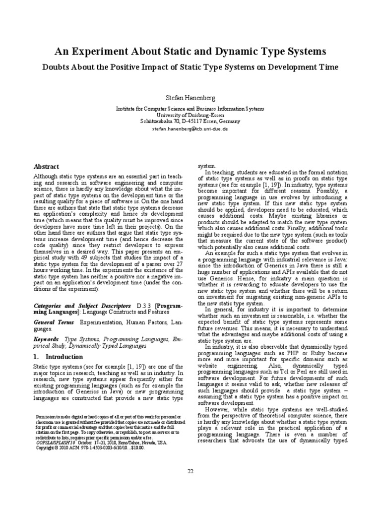 An Experiment About Static and Dynamic Type Systems | PDF | Student's T ...