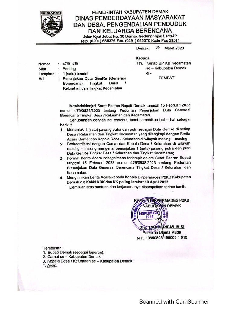 Surat Penunjukan Duta GenRe | PDF