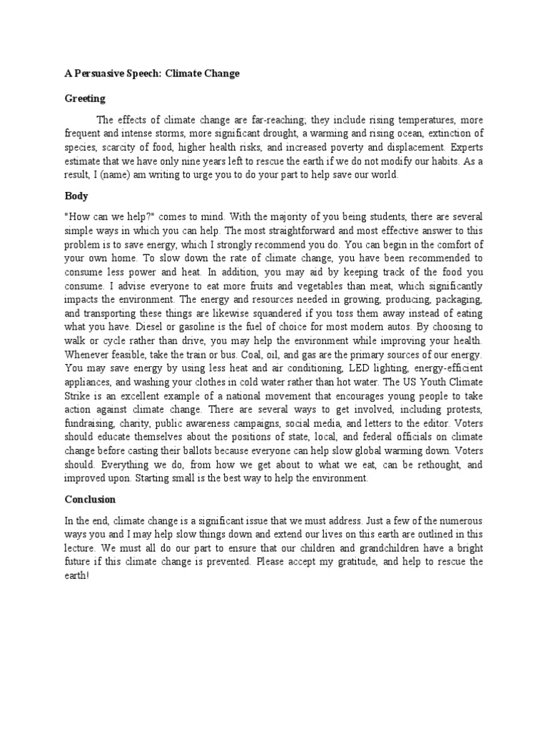 A Persuasive Speech: Climate Change Greeting | PDF | Climate Change | Water
