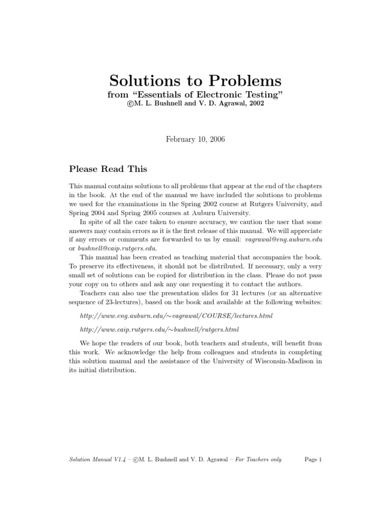 Solutions To Problems: From "Essentials of Electronic Testing" | PDF ...