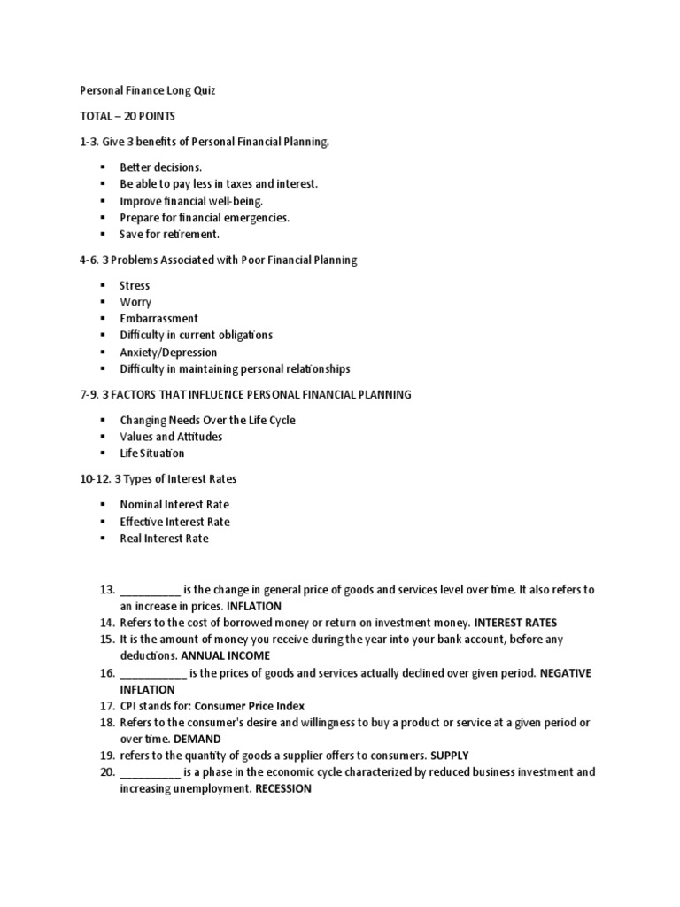 Personal Finance Quiz and Project Guide | PDF | Interest Rates | Interest