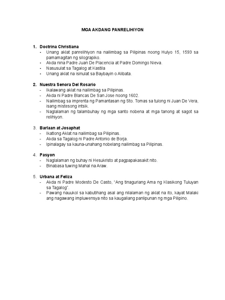 Mga Akdang Panrelihiyon | PDF