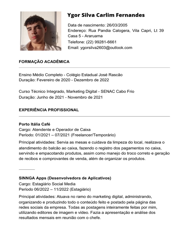 Currículo Ygor Silva (CV) PDF | PDF