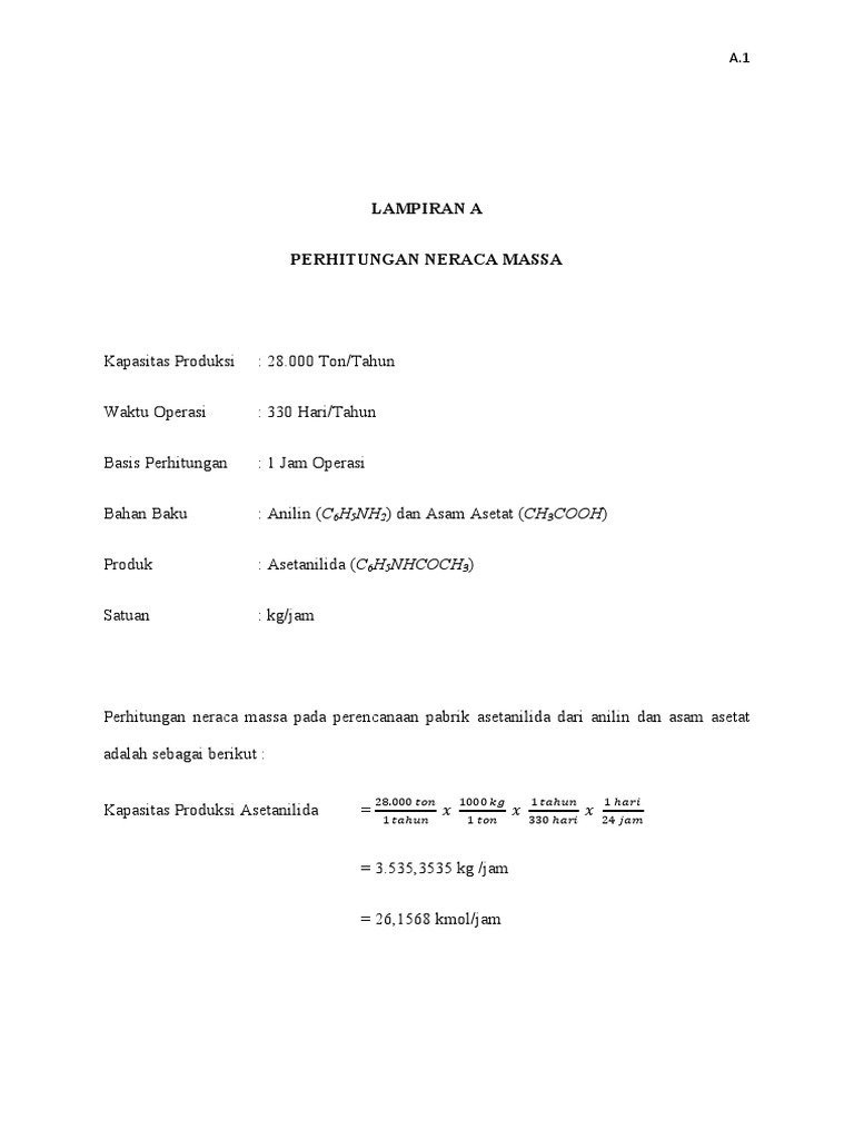 LAMPIRAN A Neraca Massa | PDF