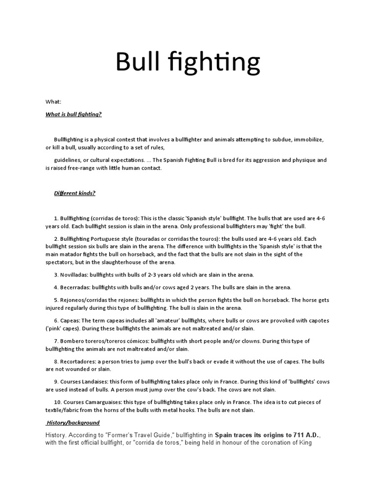Bull Fighting | PDF | Bullfighting | Animal Killing