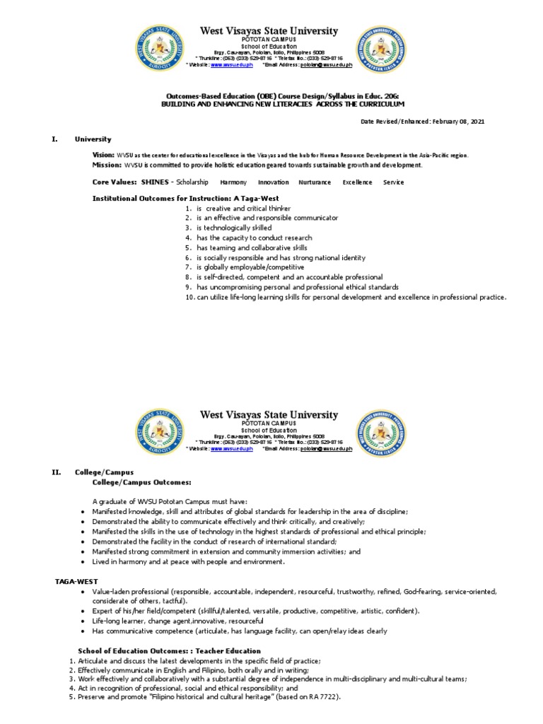 West Visayas State University | PDF | Literacy | Curriculum