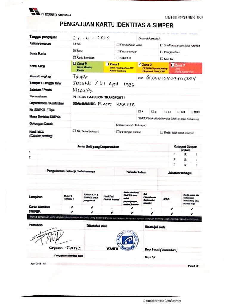 Form Pengajuan Id Card BiB | PDF