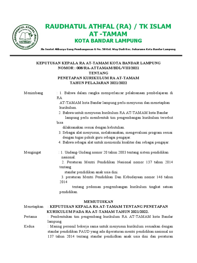 4 SK Penetapan Kurikulum | PDF