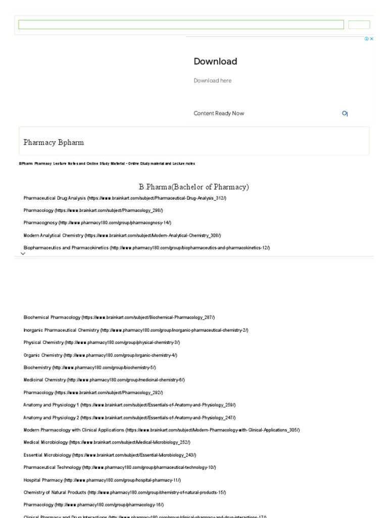 BPharm Pharmacy Lecture Notes and Online Study Material | PDF