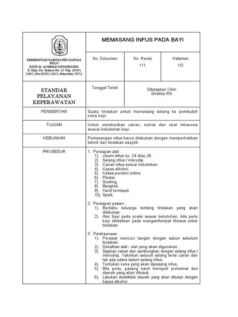 SOP Memasang Infus Bayi | PDF