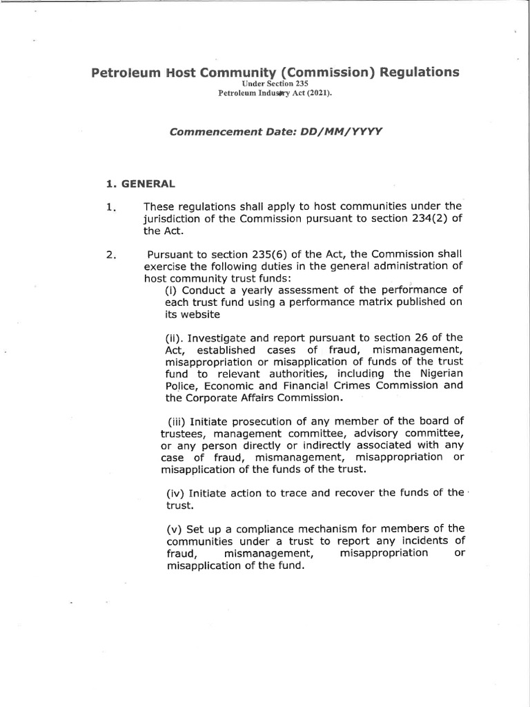 Petroluem Host Community (Commission) Regulation | PDF