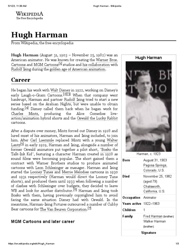 Hugh Harman: Career | PDF | American Animation | Animation