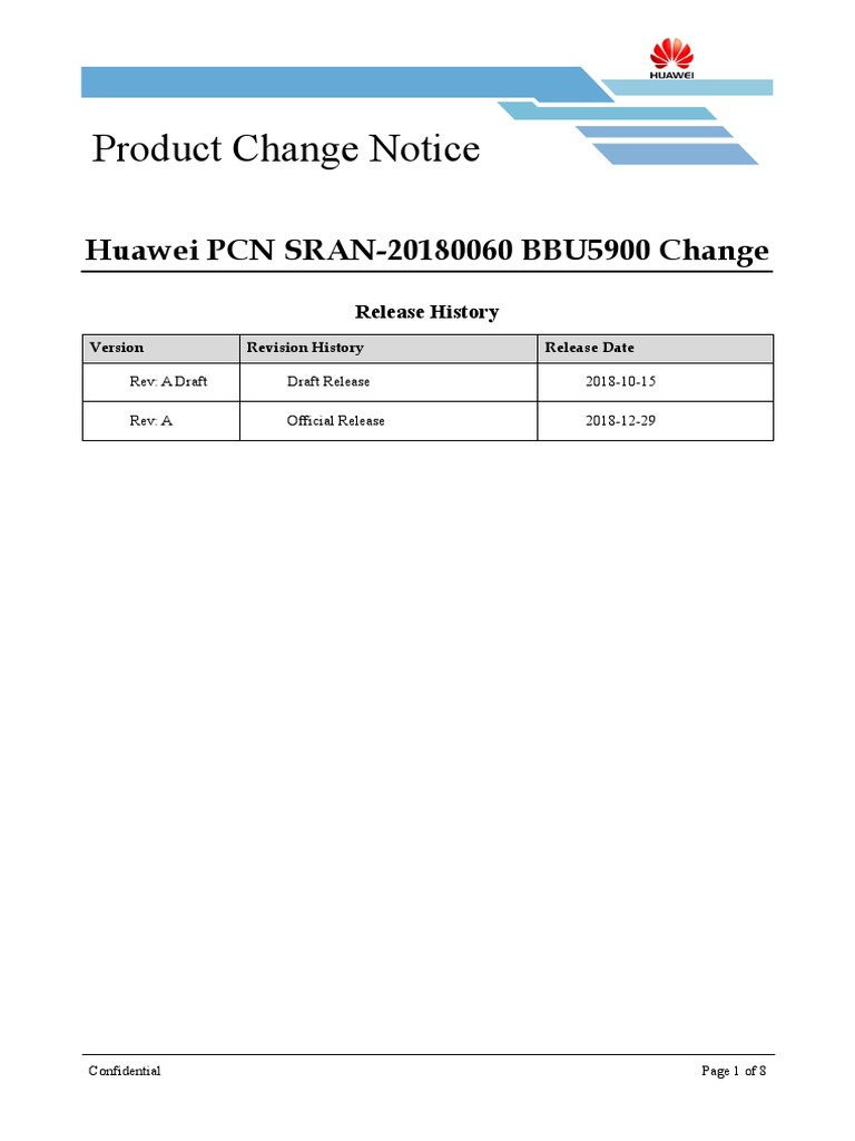 Huawei PCN SRAN-20180060 BBU5900 Change | PDF