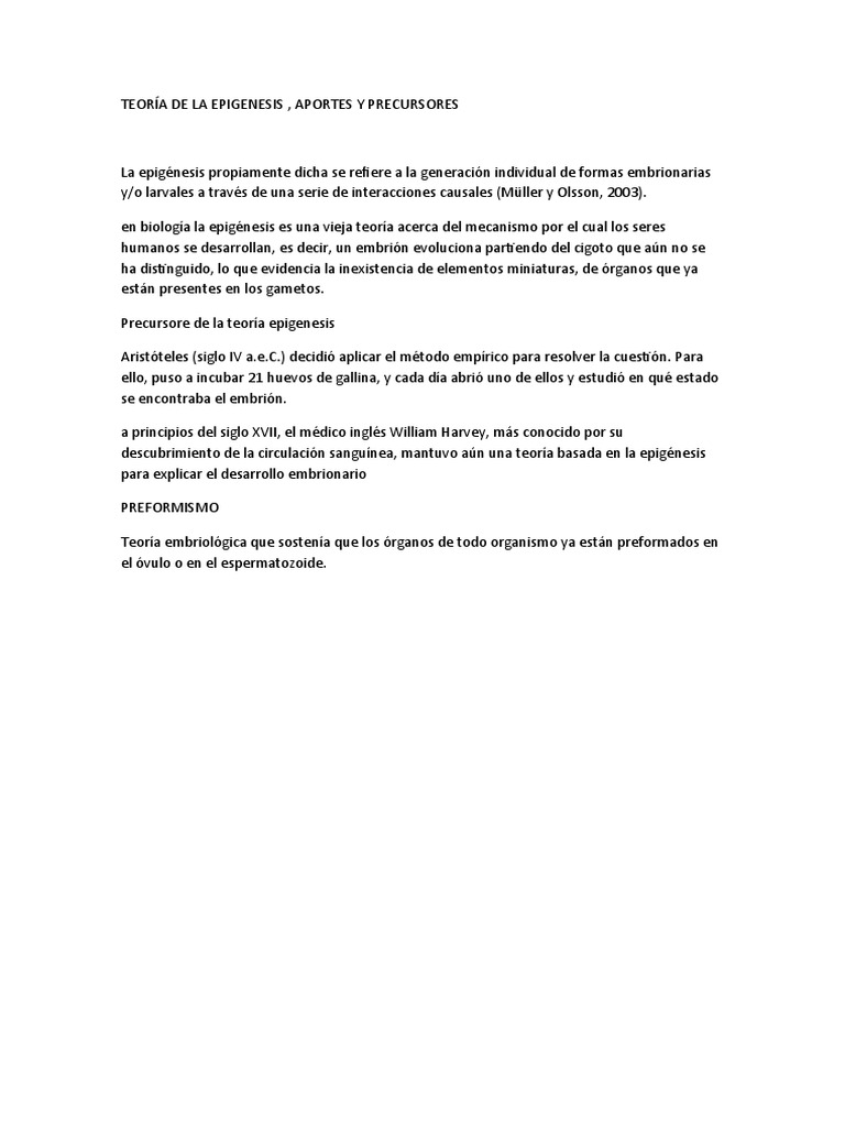 Epigénesis: Teoría y Precursores | PDF
