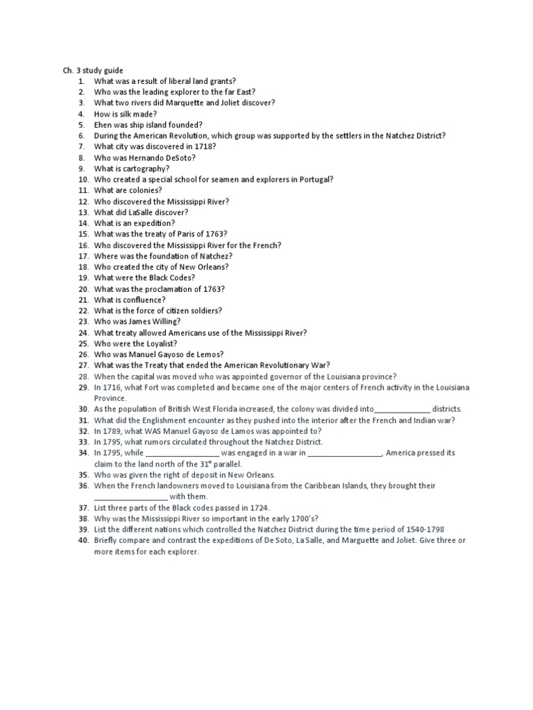 Ch. 3 Study Guide-1-1 | PDF | New France | Louisiana